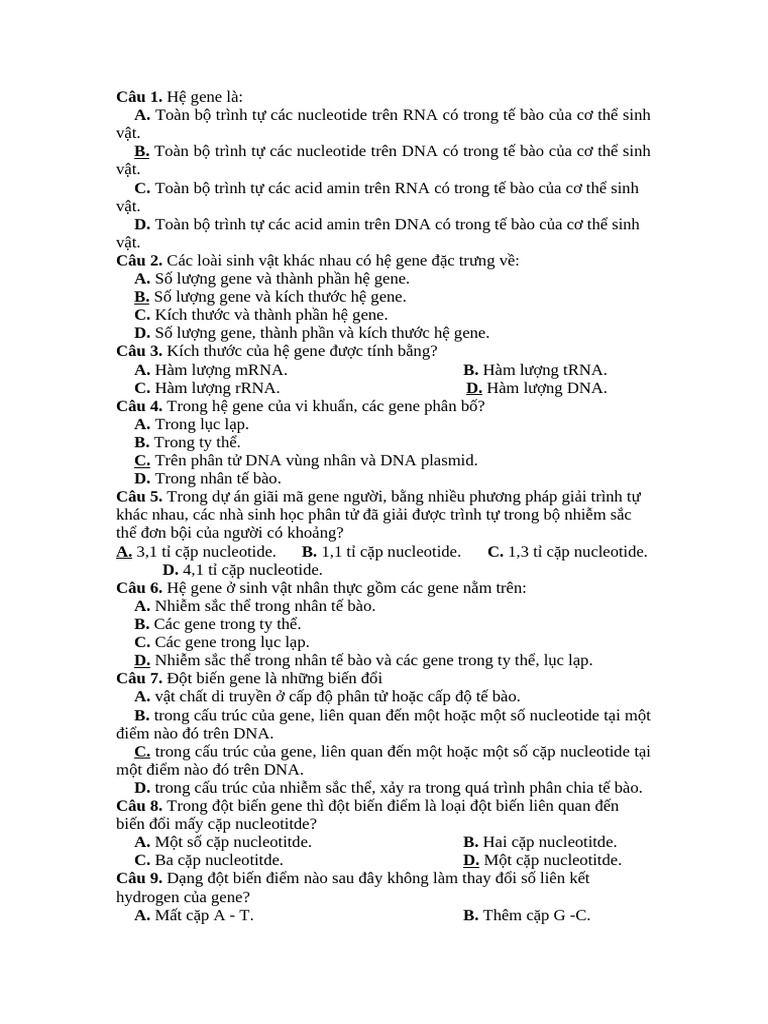 BÀI 4. HỆ GENE, ĐỘT BIẾN GENE VÀ CÔNG NGHỆ GENE | PDF