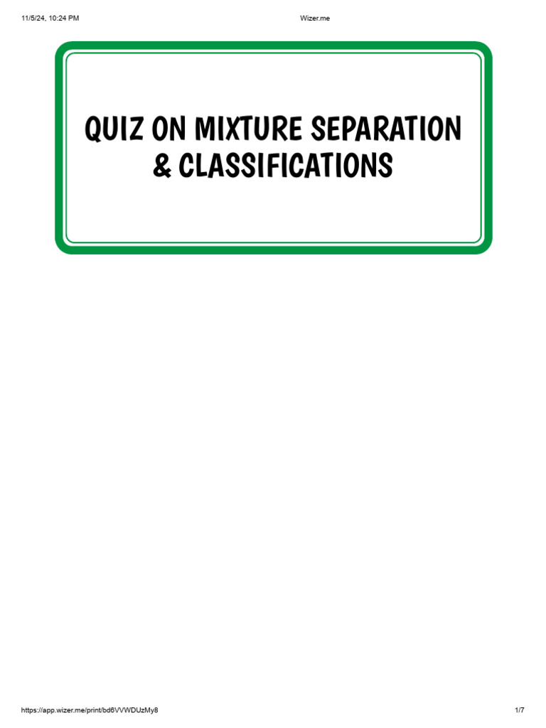 Sand and Seawater Filtration Quiz | PDF | Mixture | Chemical Substances