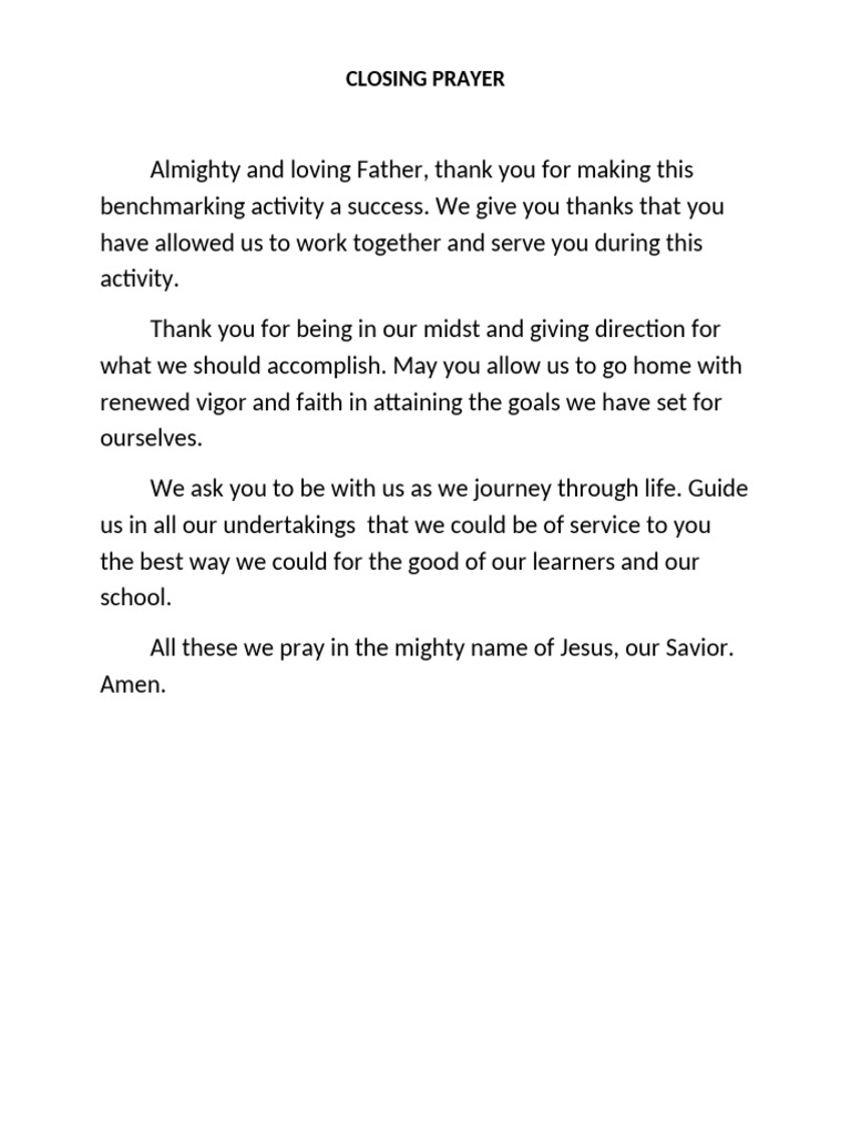 Closing Prayer for Benchmarking Success | PDF