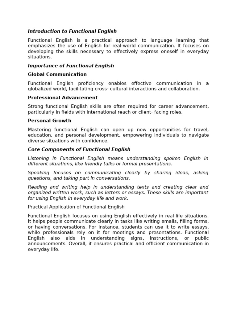 Introduction To Functional English | PDF