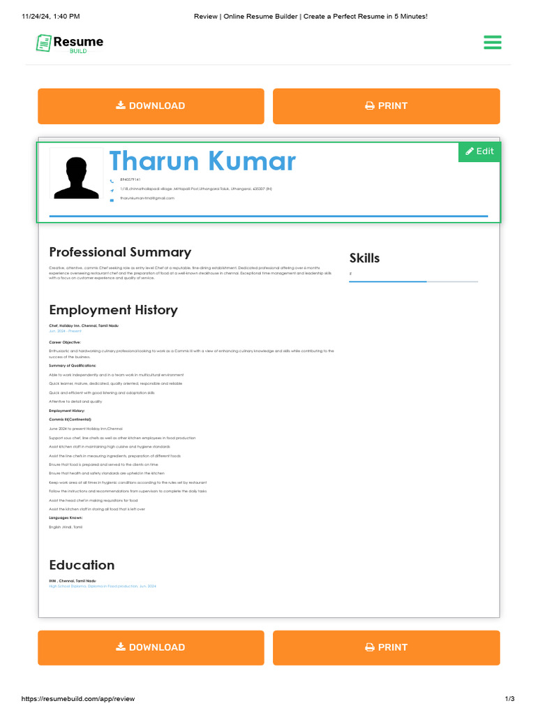 Tharun 1 | PDF | Chef