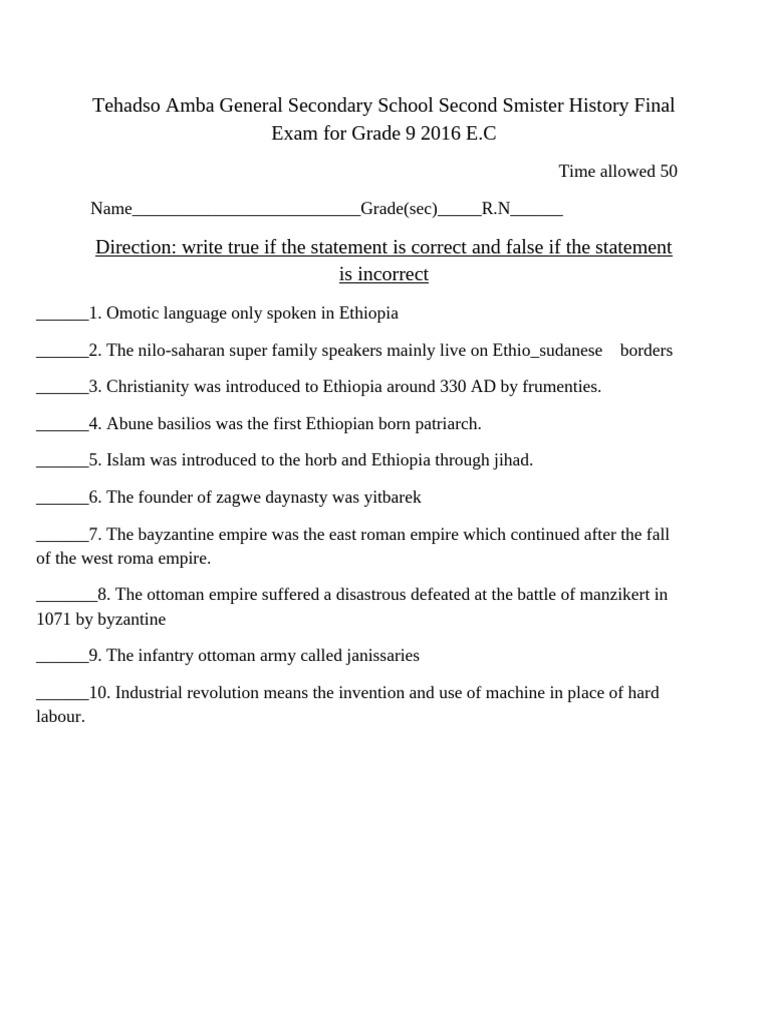History Grade 9 | PDF | Byzantine Empire | Ethiopia
