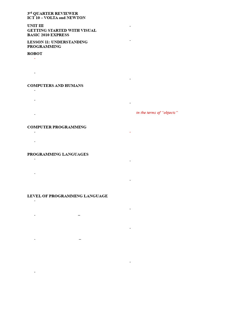 Ict 10 Reviewer 3RD Quarter | PDF | Computer Programming | Computer Program
