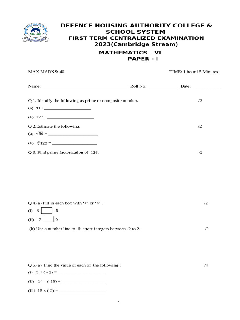 Grade 6 First Term Centralized Examination - Dec 23 (P-1) | PDF ...