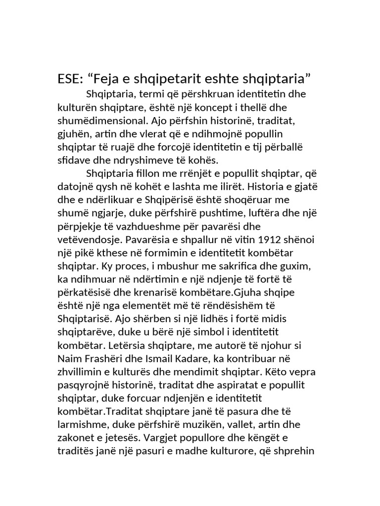 ESE: "Feja e Shqipetarit Eshte Shqiptaria" | PDF
