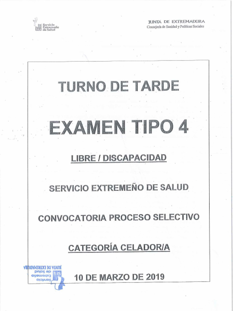 Cuestionario Convocatoria Celador Libre Disc Tipo 4 Ses 2 | PDF