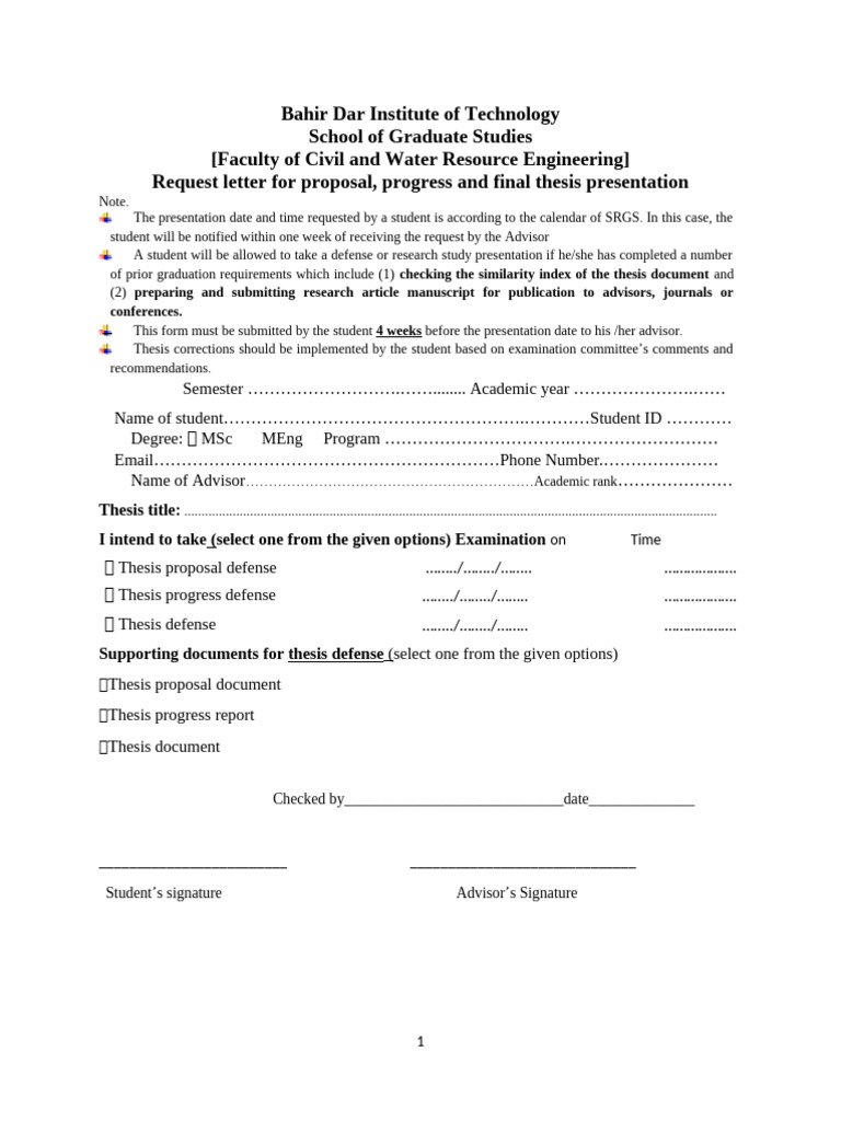 Request Letter For Proposal, Progress and Final Thesis Presentation ...