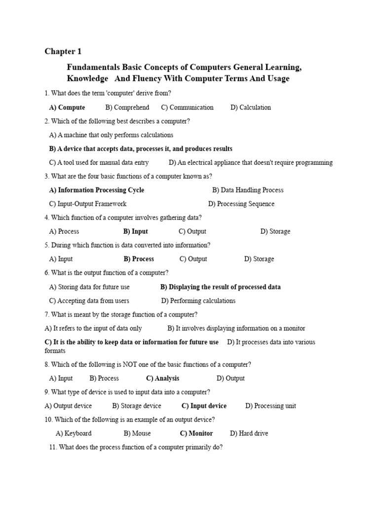 Chapter 1 (Computer MCQS) | PDF | Input/Output | Microsoft Windows