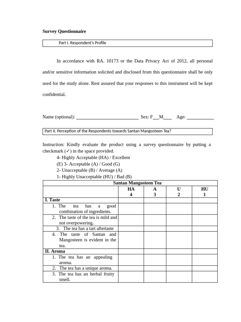Survey on Santan Mangosteen Tea Quality | PDF
