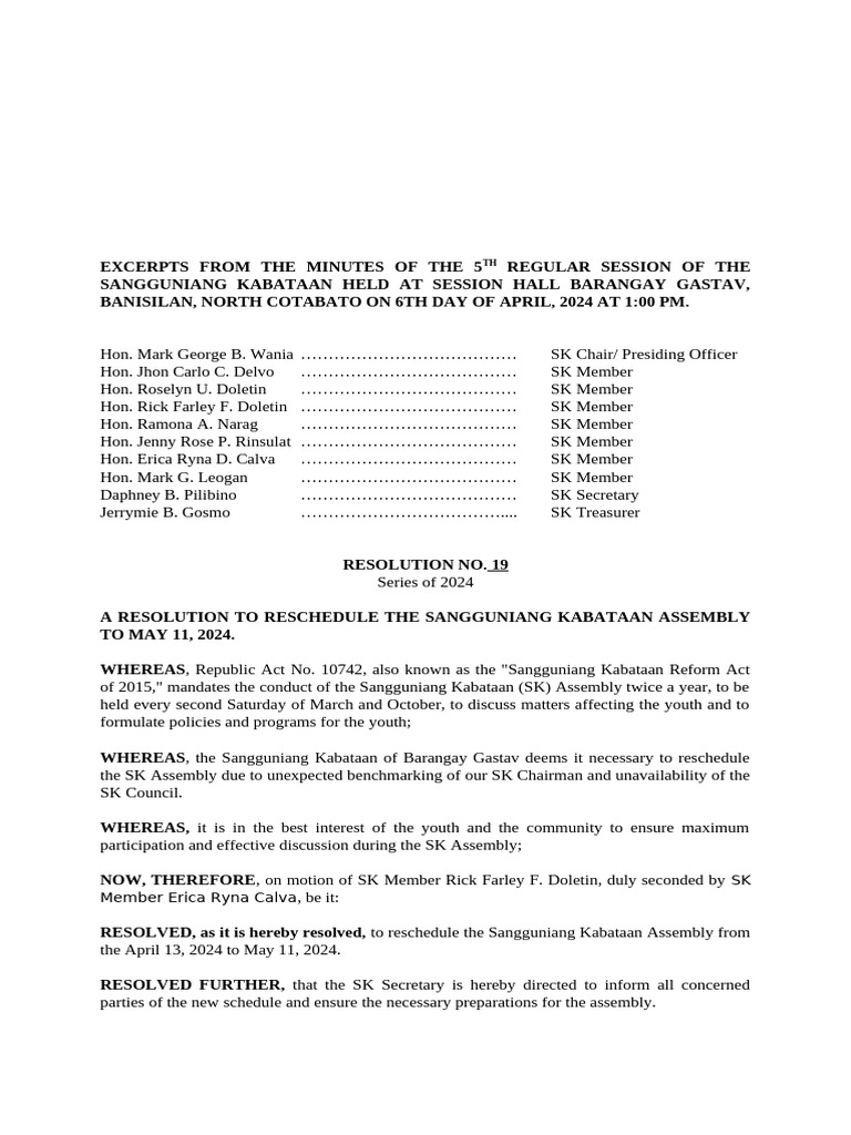 SK Assembly Rescheduled to May 2024 | PDF | Government