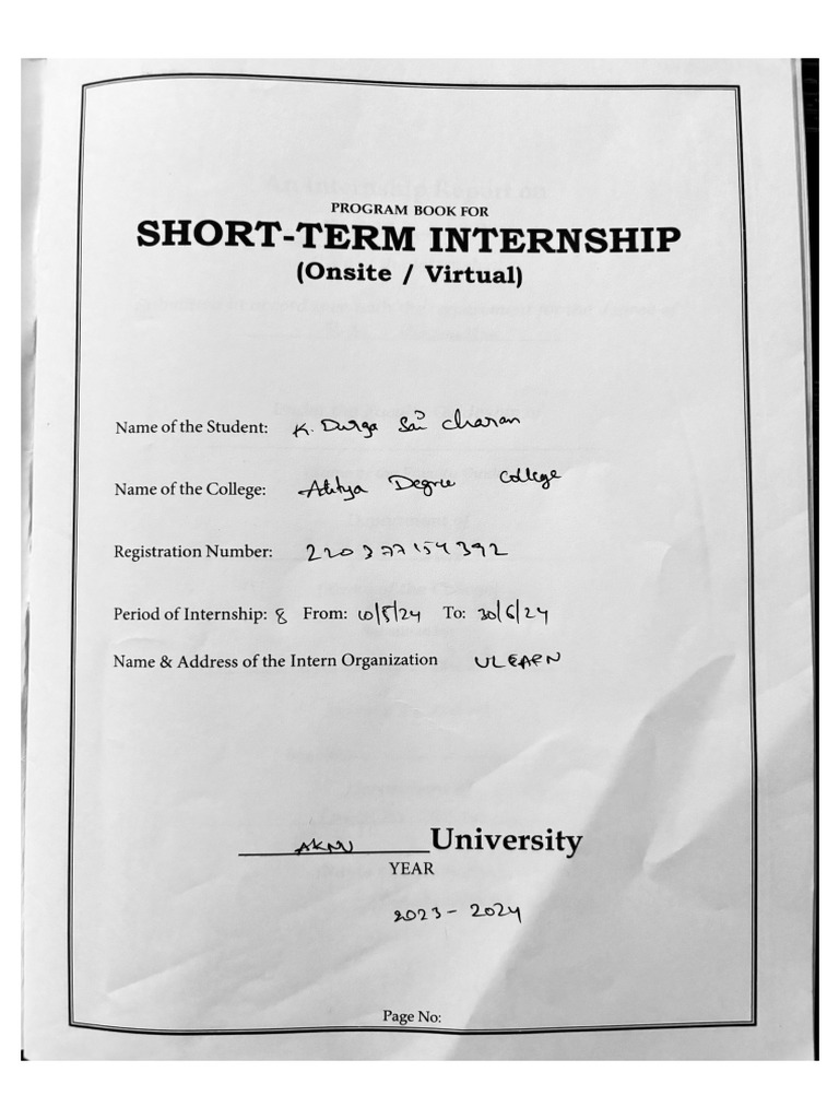 Short Term Internship | PDF