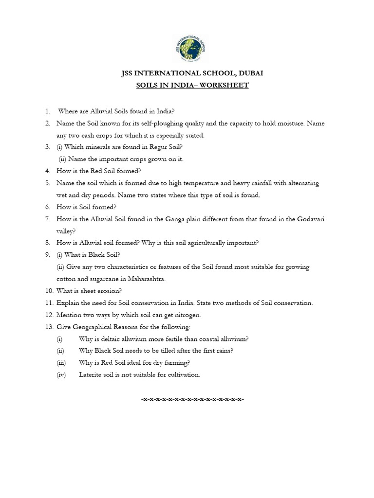 Soils of India: Worksheet for Class 4 | PDF