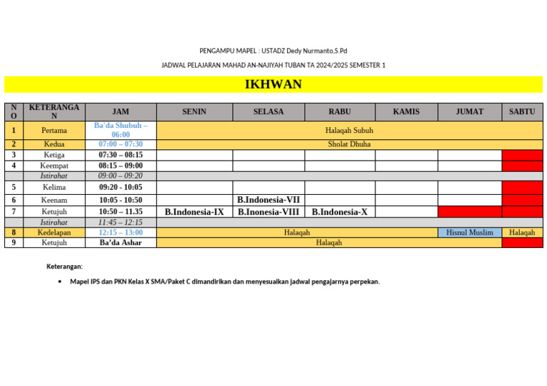 JADWAL USTADZ Dedy Nurmanto | PDF