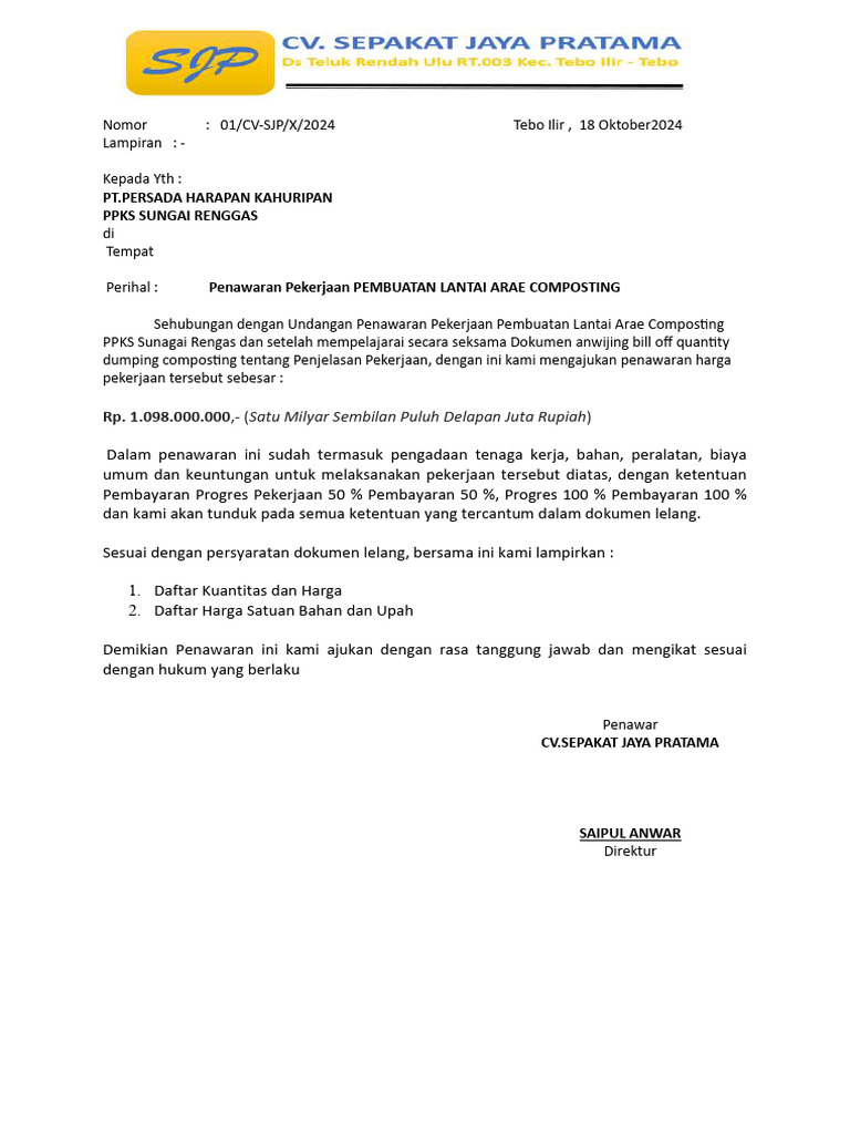 Penawaran K225 CV. SJP | PDF