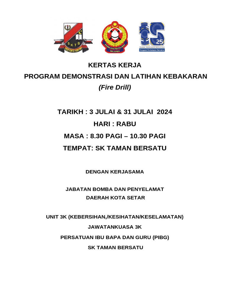 Kertas Kerja Latihan Kebakaran | PDF