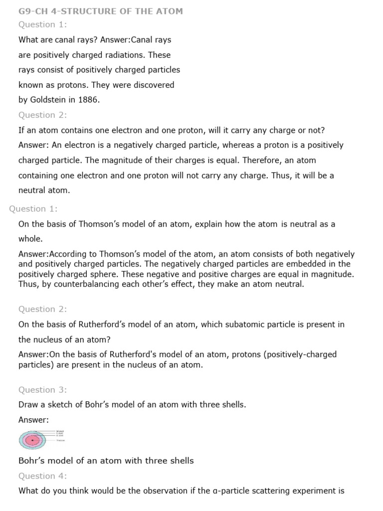 G 9 - Chapter 4-Structure of The Atom - Exercise Questions | PDF | Atoms | Proton