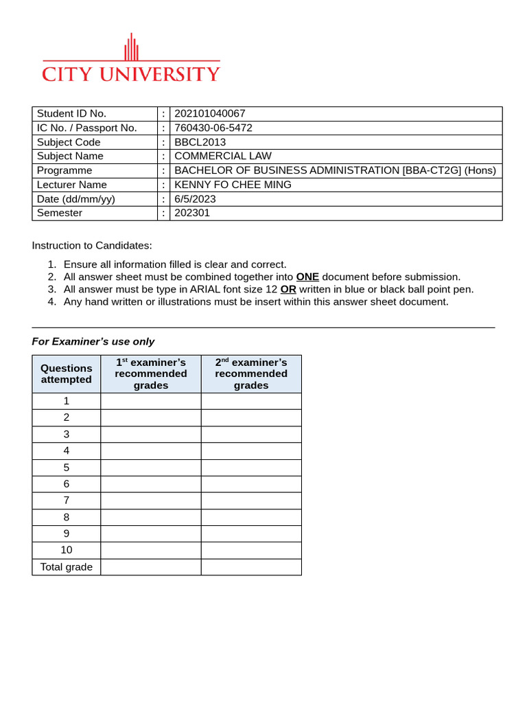 Answer Booklet Bbcl2013 - 202101040067-Fatimah Zura Binti Nus | PDF ... Answer Booklet Bbcl2013 - 202101040067-Fatimah Zura Binti Nus | PDF ...