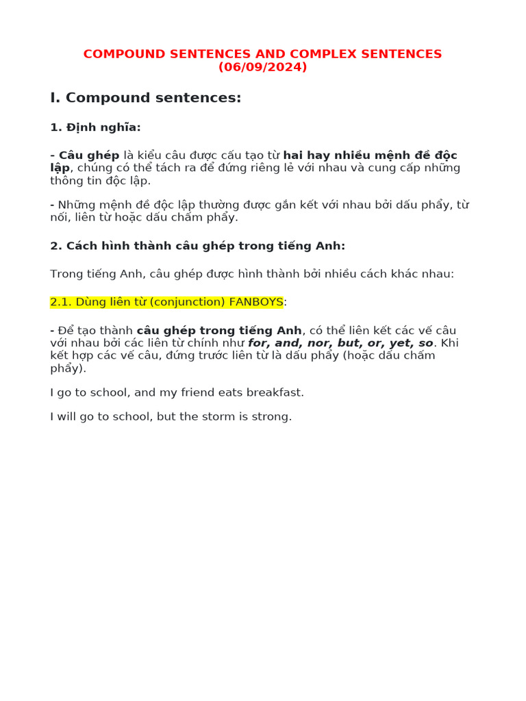 Compound Sentences and Complex Sentences | PDF