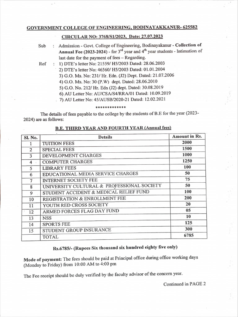 Third and Forth Year College Fees 2023 - 2024 - 0 | PDF