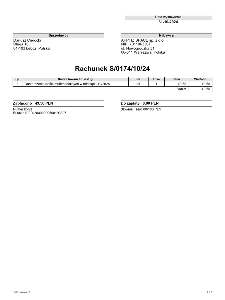 Rachunek S 0174 10 24 | PDF