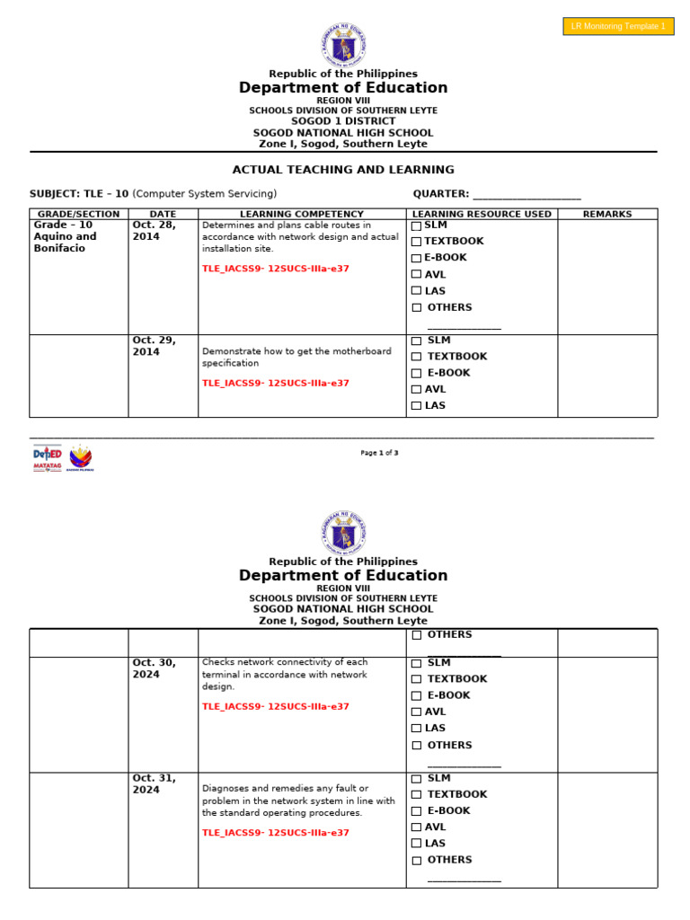 LR Monitoring Template 1 | PDF | Computing