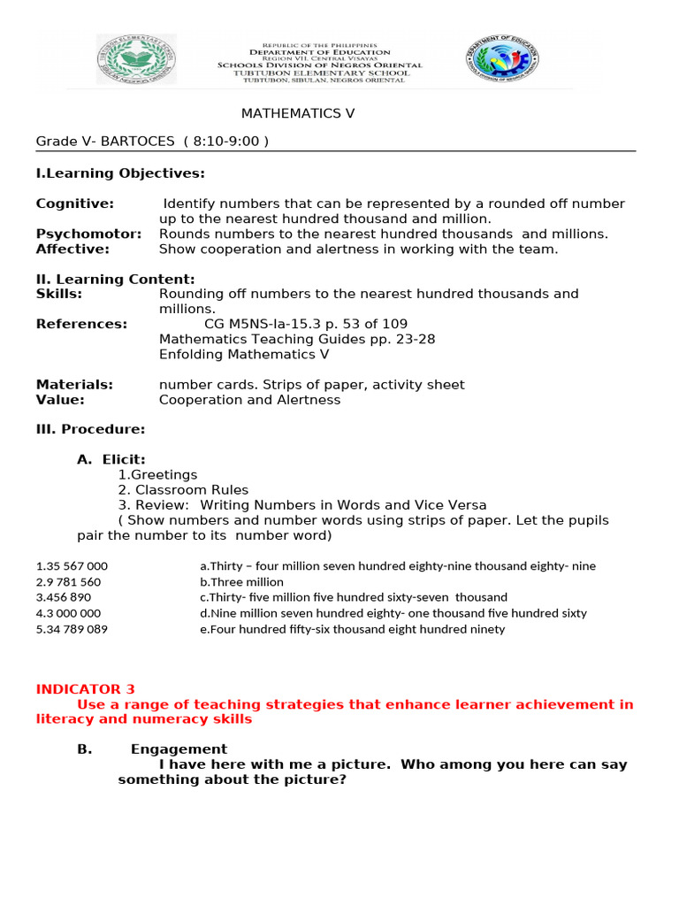 CO Lesson Plan in Math 5 First Quarter | PDF | Literacy | Learning