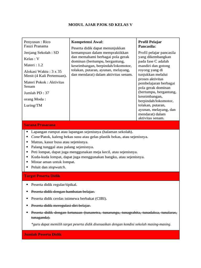 Modul Ajar Kelas 4 - Senam Lantai Pak Septa | PDF | Karier & Perkembangan | Pengembangan Diri