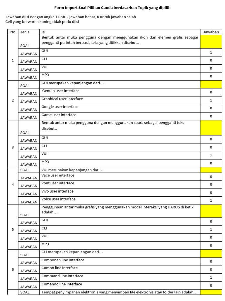 Form Soal Ganda INFORMATIKA - GANJIL | PDF