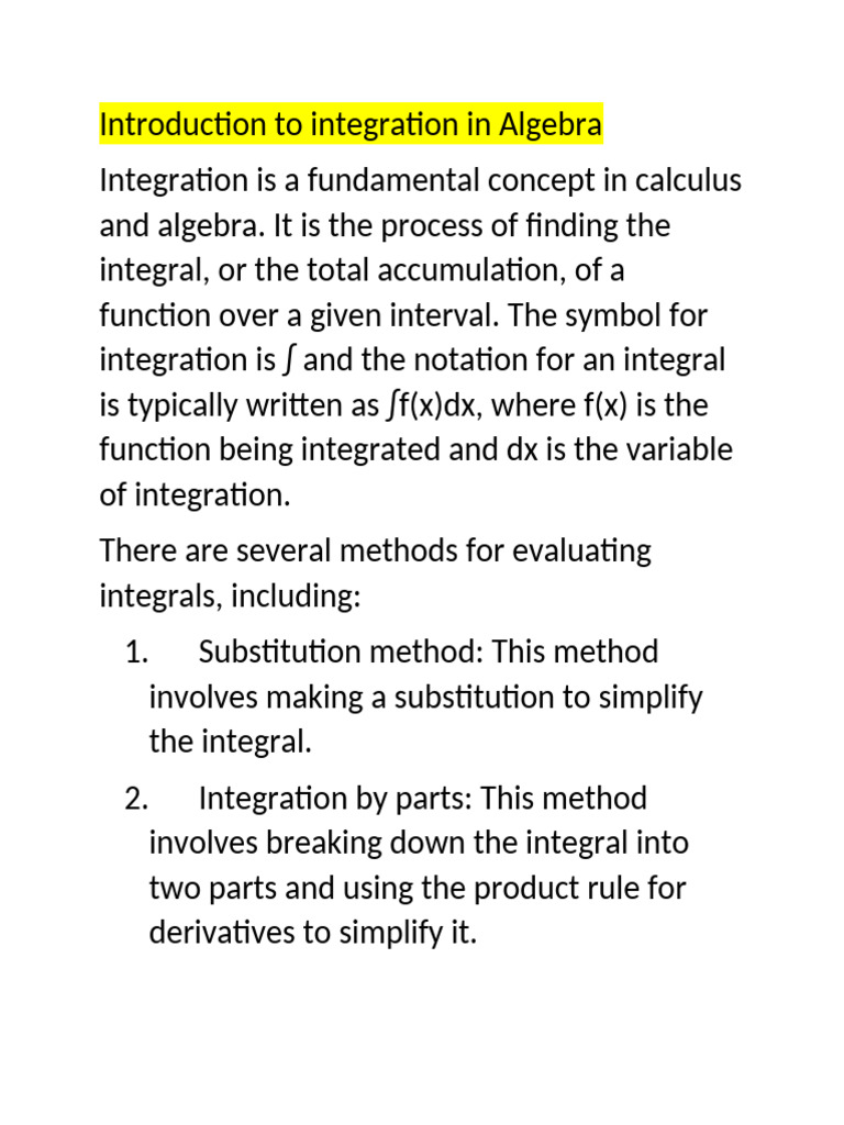 Introduction To Integration in Algebra Part 1 | PDF | Integral ...