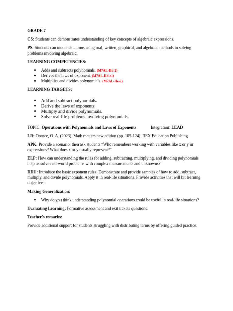 Polynomial Operations and Exponents | PDF