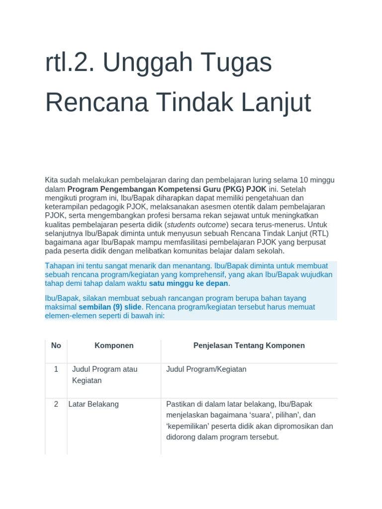 rtl.2. Unggah Tugas Rencana Tindak Lanjut | PDF | Karier & Perkembangan