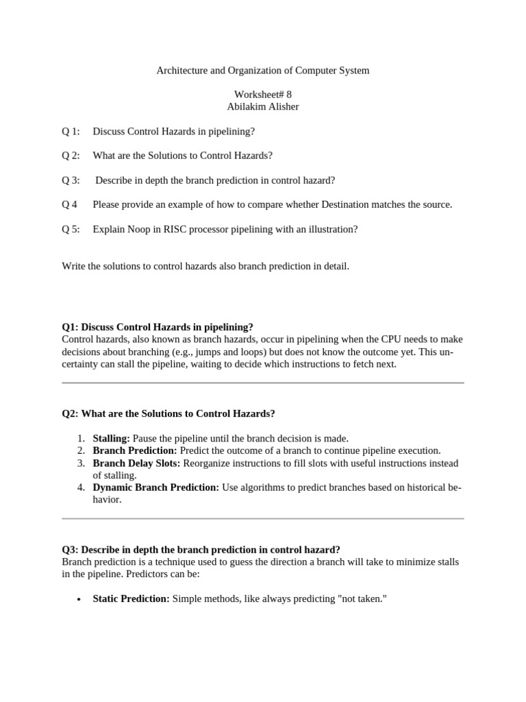 WS8 | PDF | Computer Engineering | Central Processing Unit