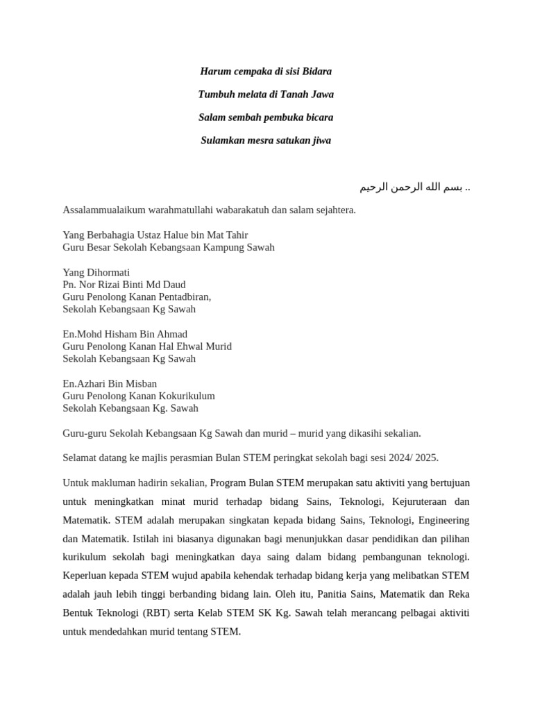 Teks MC Perasmian Bulan STEM | PDF