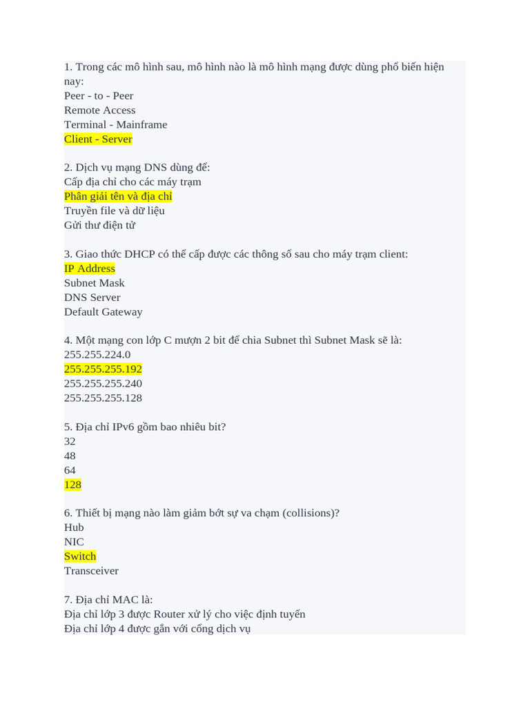 (TN DÀI TÙM LUM CHƯƠNG) Trắc-Nghiệm-Mmt-3 | PDF