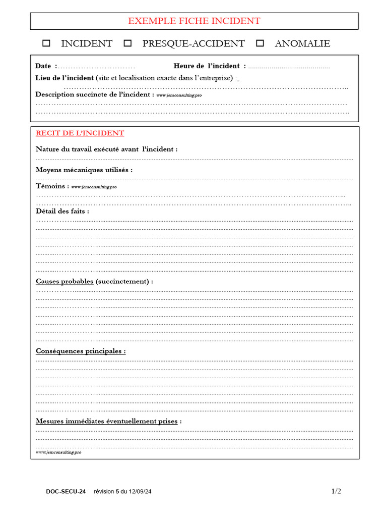 Exemple Fiche Incident en Entreprise | PDF