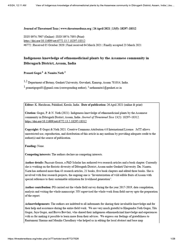 View of Indigenous Knowledge of Ethnomedicinal Plants by The Assamese ...