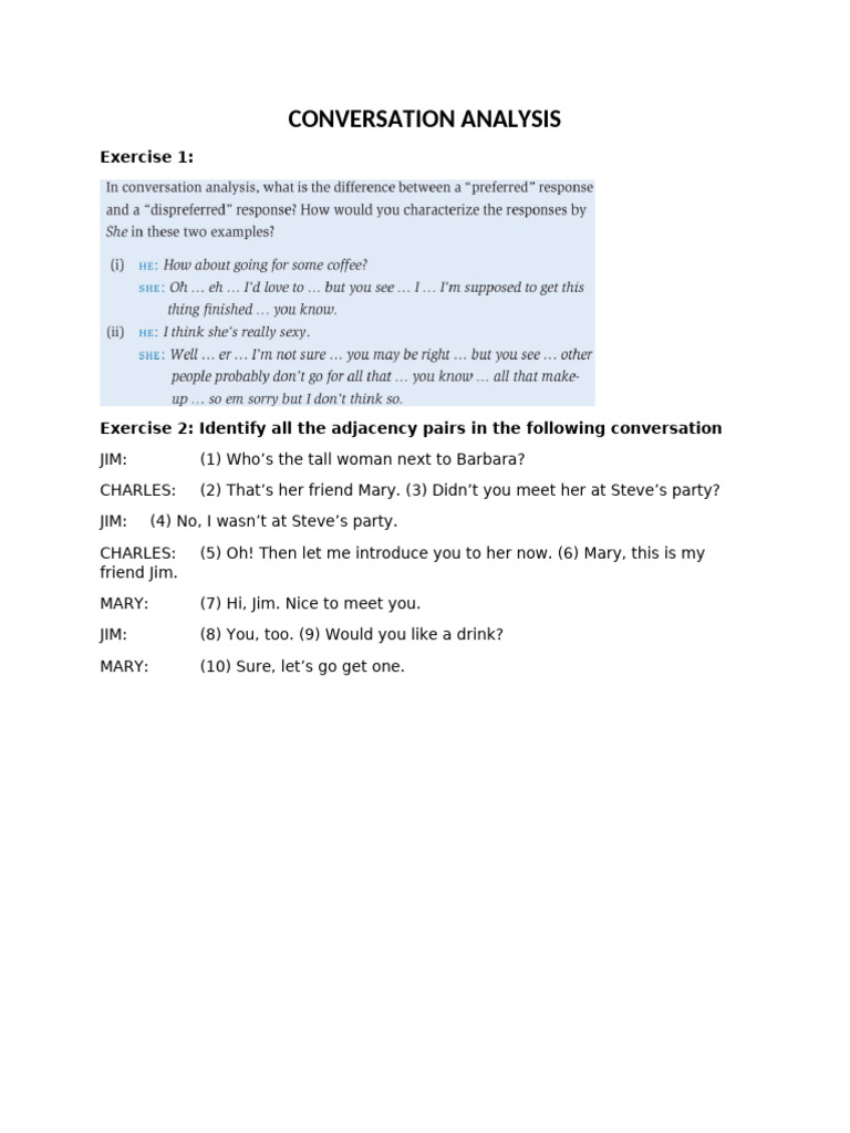 A04 - Exercises For CONVERSATION ANALYSIS | PDF