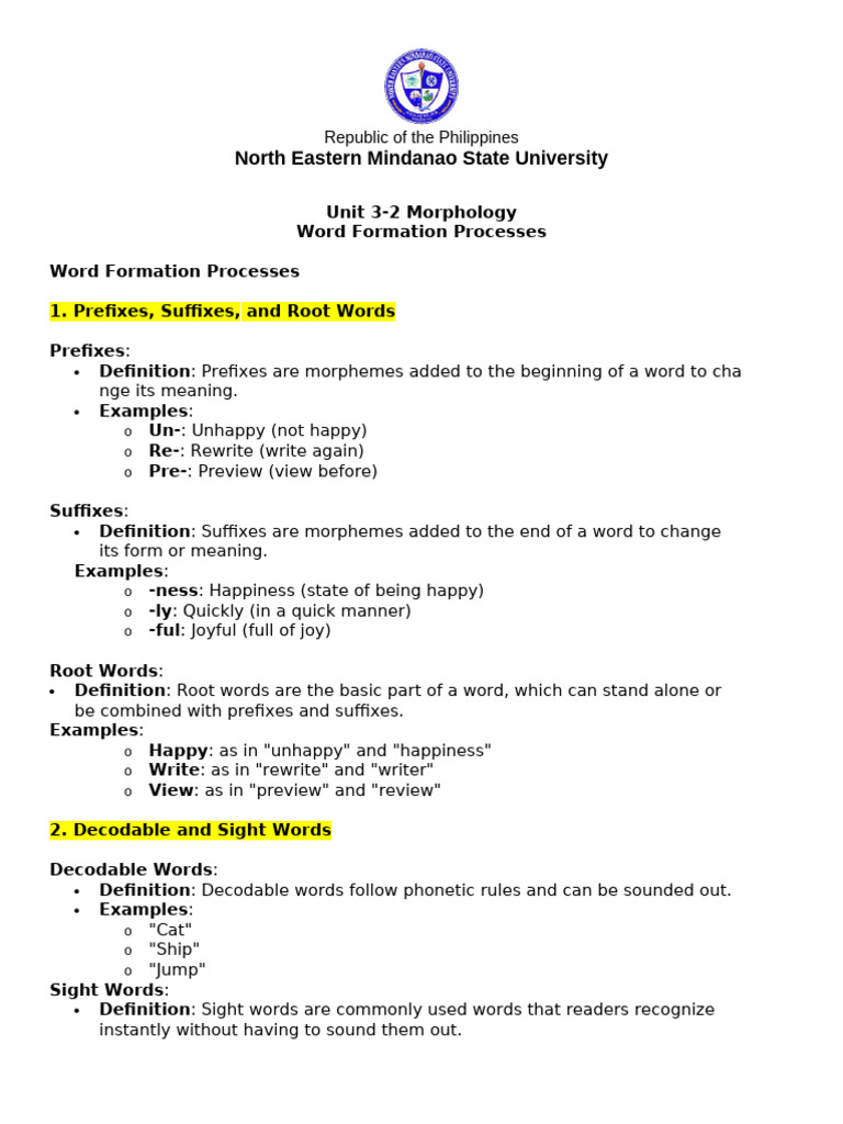 Unit 3 2 Morphology Word Formation Processes | PDF | Word | Morphology ...