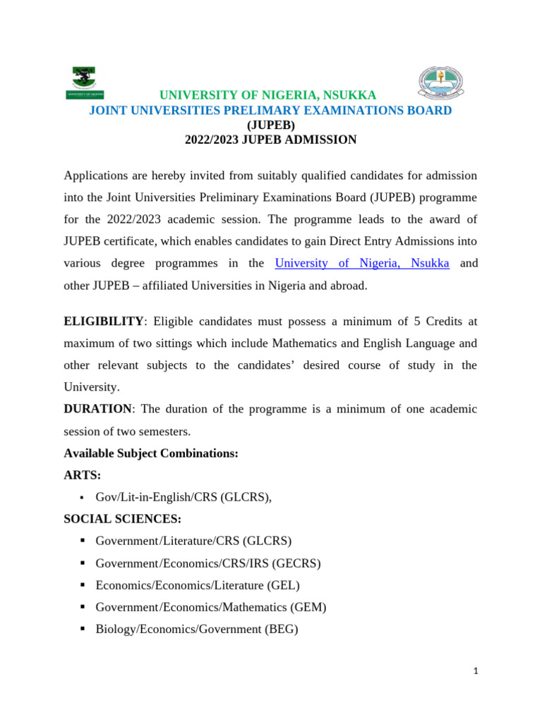 2022 2023 Jupeb Supplementary Admission | PDF