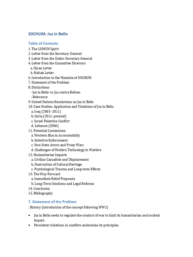 SOCHUM Jus in Bello SecGenOutline | PDF | Law Of War | Syrian Civil War