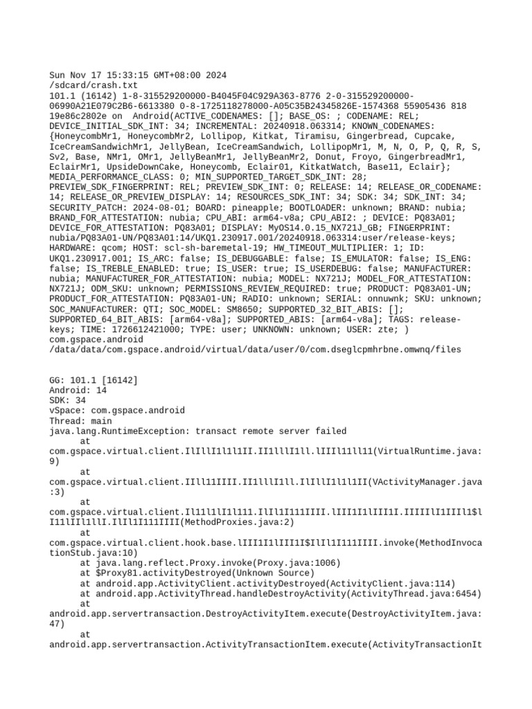 Android Crash Log Analysis | PDF | Java (Programming Language) | Android (Operating System)