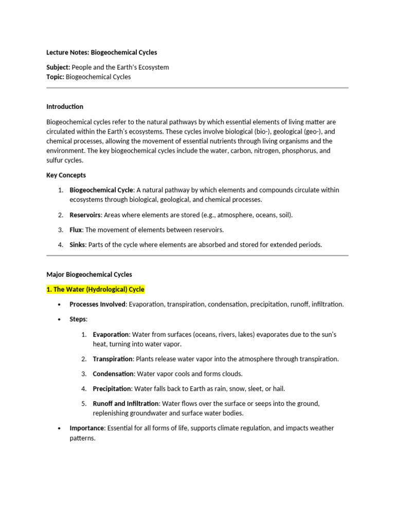 Biogeochemical Cycle Overview | PDF | Ecosystem | Soil