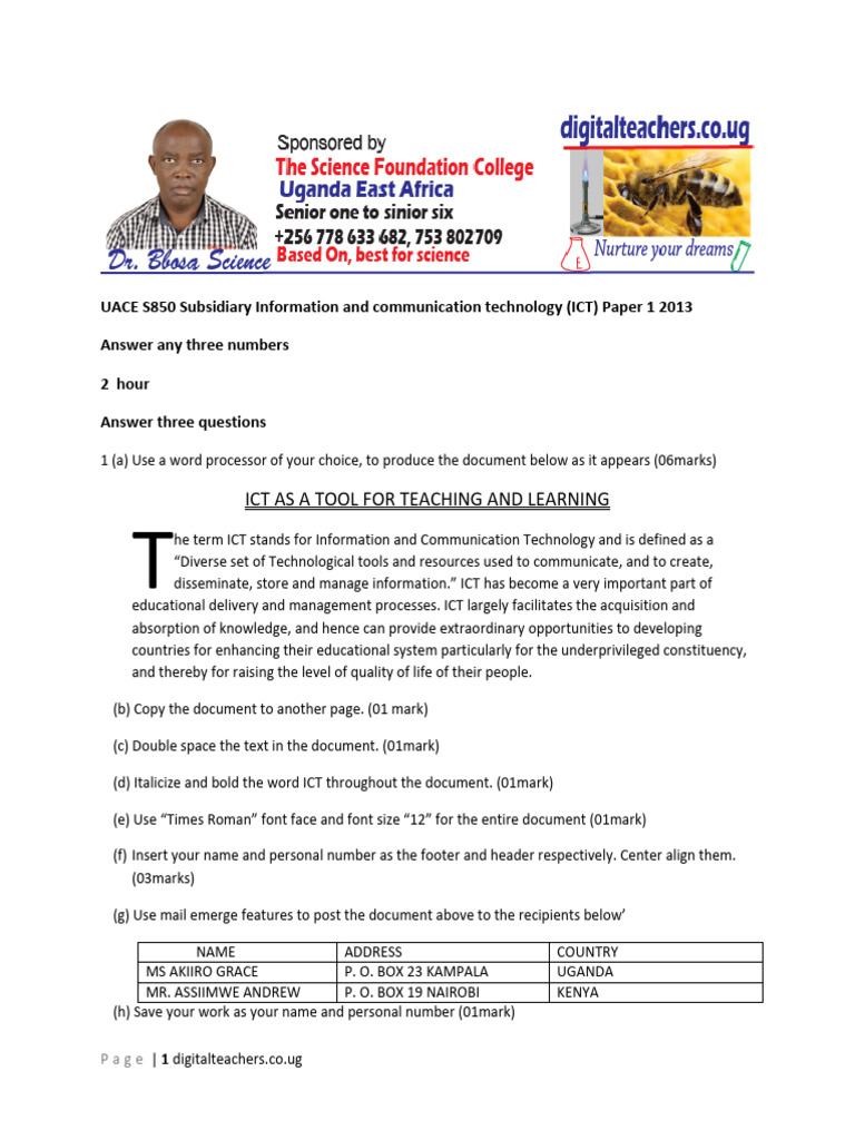 UACE S850ICT Paper 2013 Paper 2 Practical | PDF | Input/Output | Computer Hardware