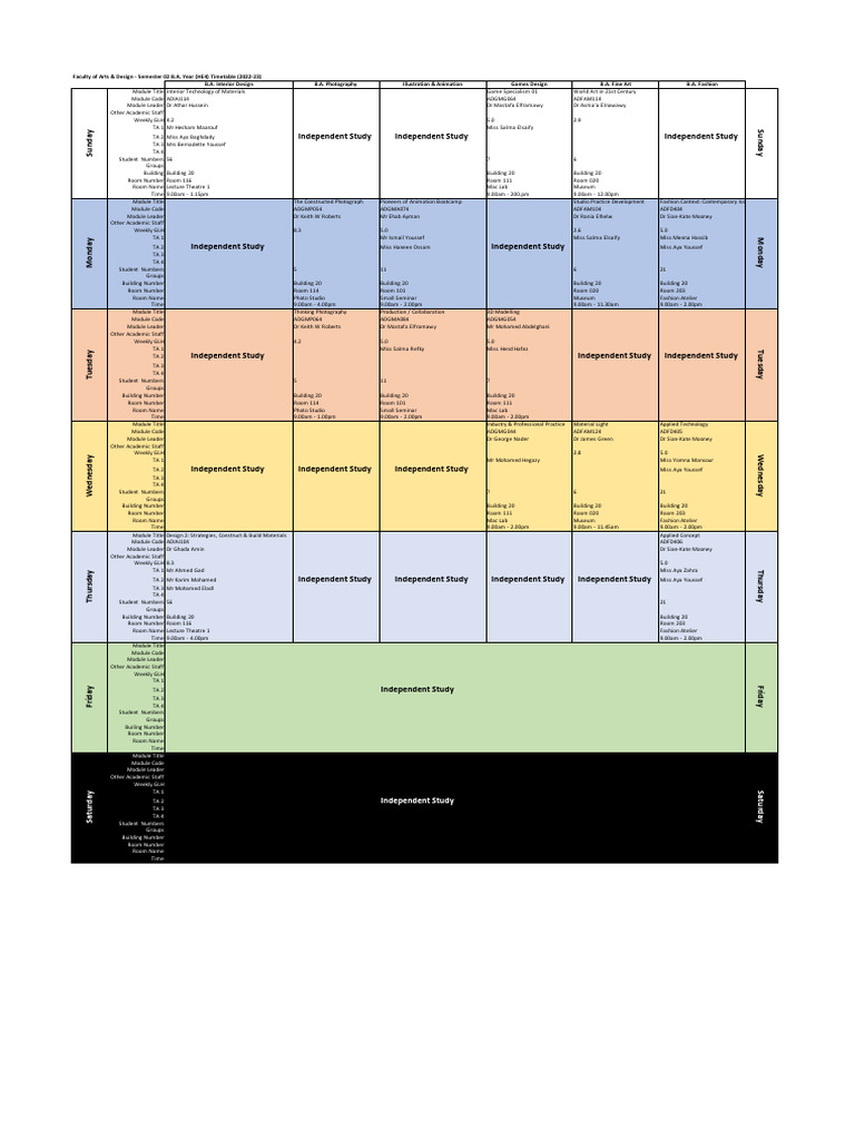 BA (HE4) Timetable Sem 02 2022-23 V2.0 19012023 | PDF | Liberal Arts Education | Design