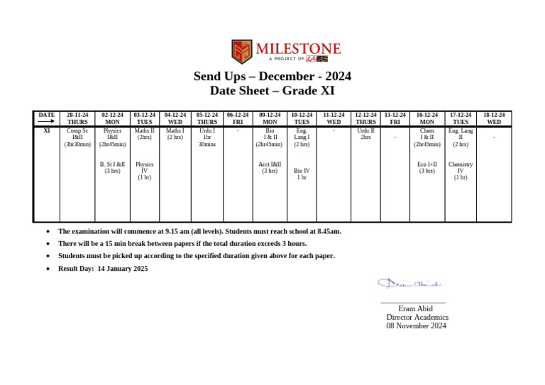 Date Sheet XI MS | PDF