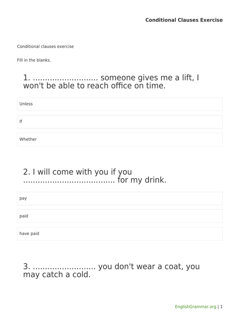 Conditional Clauses Exercise | PDF | Self-Improvement