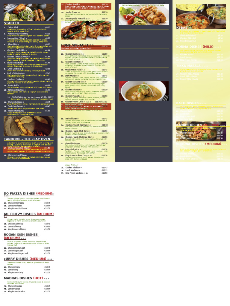 Indian Restaurant Menu Sample | PDF | Curry | Indian Cuisine