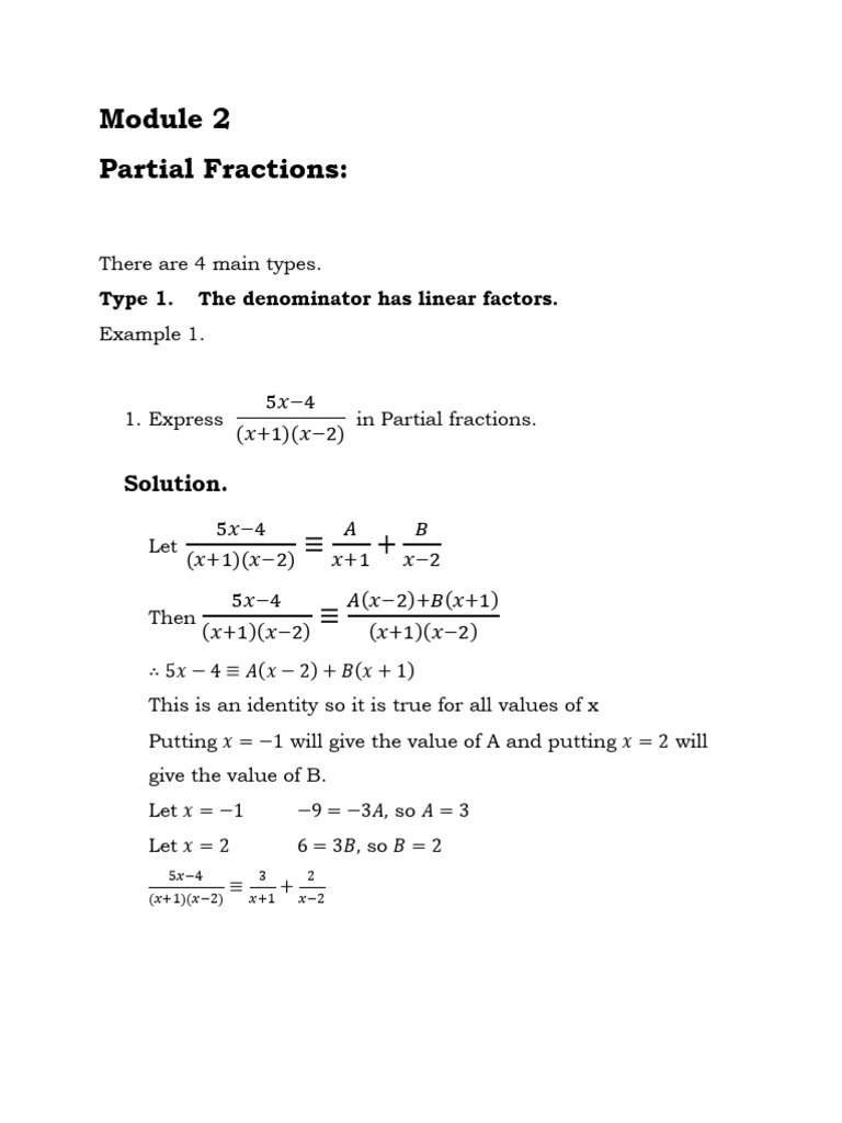 Partial Fractions Quiz | PDF | Division (Mathematics) | Mathematical ...