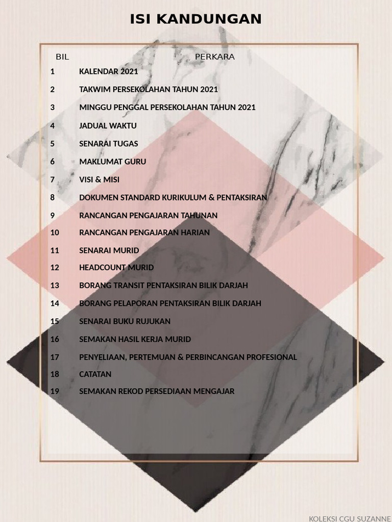 ISI FAIL PERSEDIAAN REKOD MENGAJAR 2021 KOLEKSI CGU SUZANNE - PPTX ...