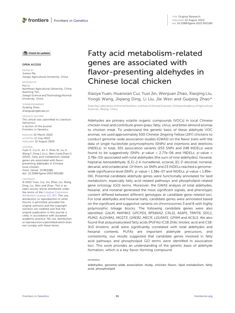 Fatty Acid Metabolism-Related Genes Are Associated With Flavor ...